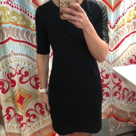 Metaphor | Dresses | Metaphor Black Dress With Faux Leather Sleeves ...